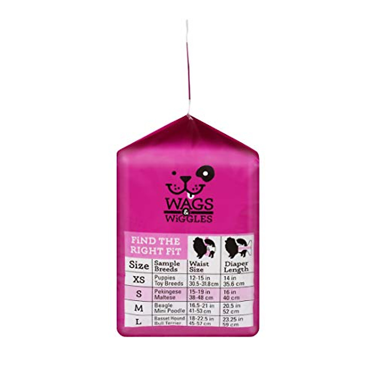 Wags & Wiggles Female Dog Diapers | Doggie Diapers for Female Dogs | Small Dog Diapers, 15"-19" Waist - 12 Pack | Disposable Dog Diapers for Female Dogs