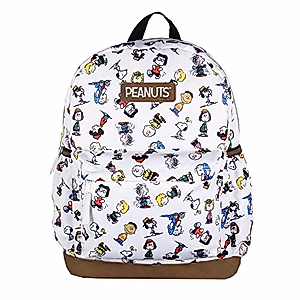 INTIMO Peanuts Snoopy Charlie Brown Sally Linus Cute School Travel Backpack With Faux Leather Bottom