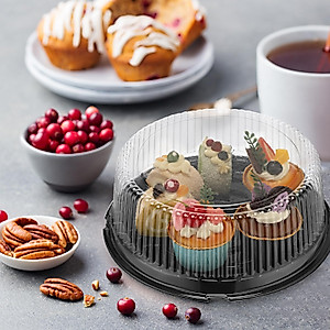 Tanlade 12 Pcs 8 Inch Plastic Cake Container and 100 Pcs Black Plastic Forks Cake Carrier with Clear Dome Lid Clear Cake Box Round Disposable Cupcake Containers Cake Platter with Cover