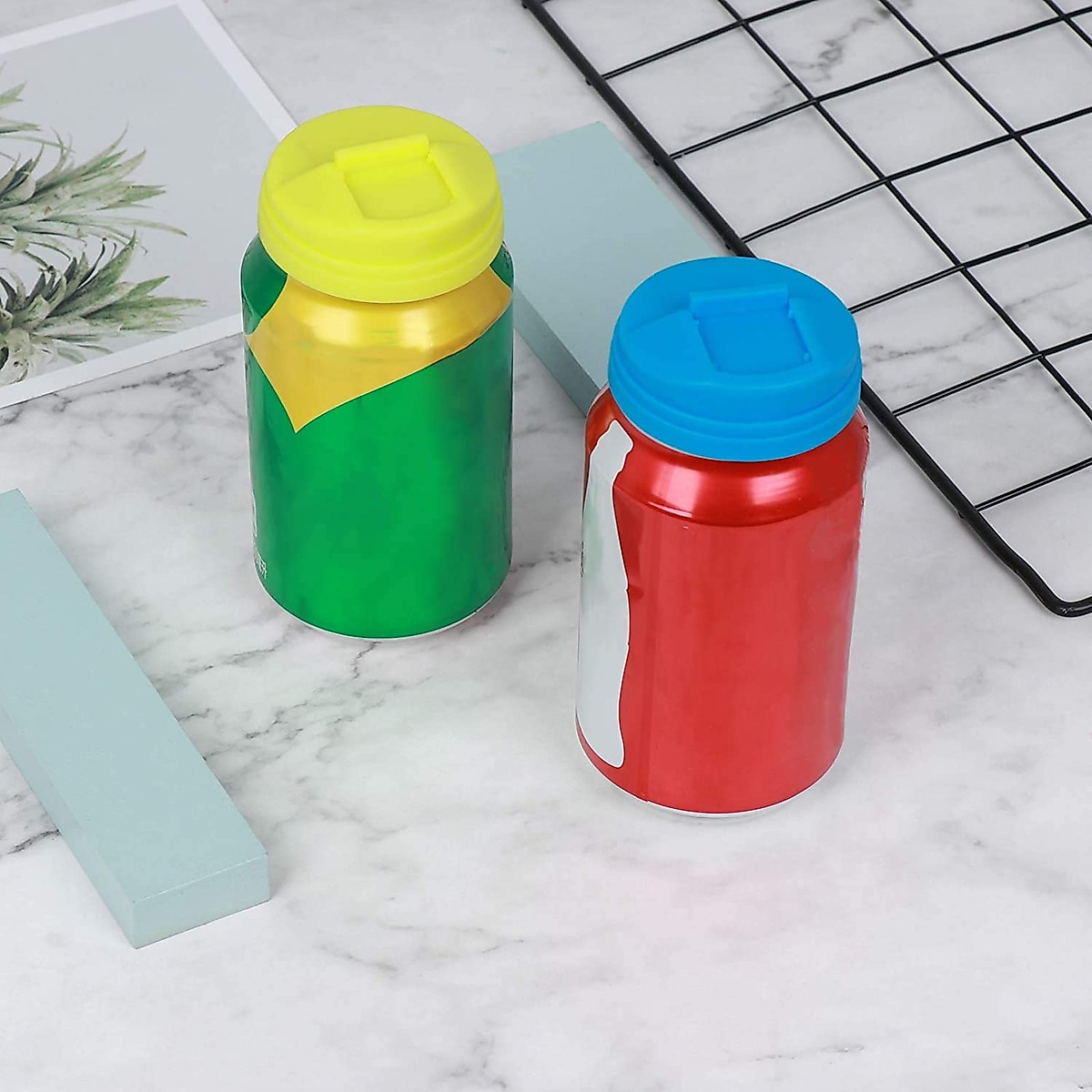 Eshylala 4 Pack Soda Can Covers Beer Cans Cover Leakproof Cap Press Type Splash Cap for Carbonated Water or Soft Drink