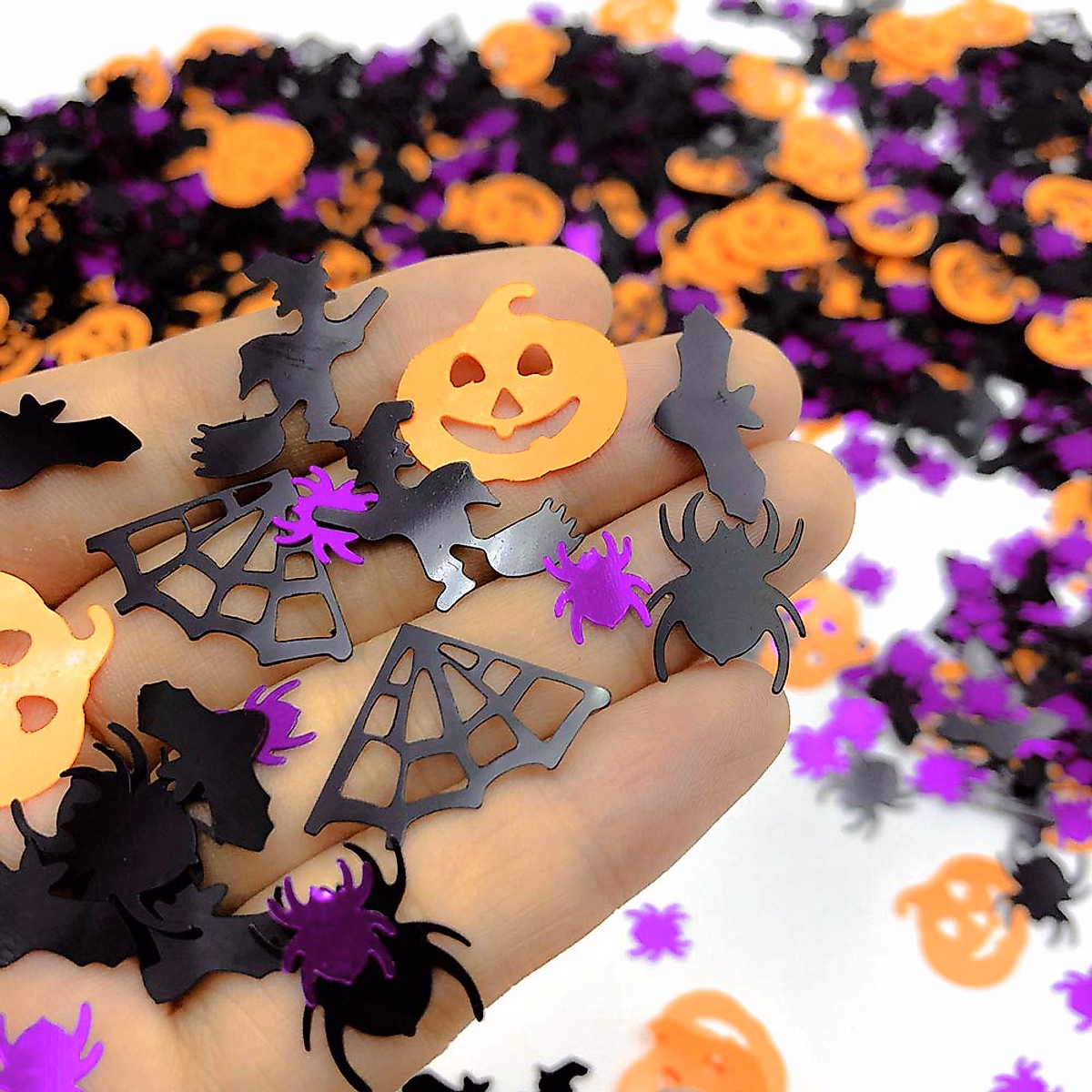 Halloween Confetti | Glitter Confetti Sprinkles for Party Table Scatters Decoration | Pumpkin Bat Witch Spider Confetti for Party Supplies | Metallic Foil | 45g 1.6OZ 1100Pcs