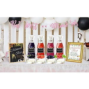 Mimosa Bar Supplies Decorations Kit - 4 Glass Carafes And Brunch Decors, 34oz Juice Containers With Lids And Floral Bubbly Bar Sign For Baby Shower Bridal Shower Birthday Party