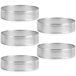 FANGSUN Tart Ring, Perforated Tart Rings for Baking, Stainless Steel Nonstick Round Cake Ring, Metal Pastry Mold for French Dessert, Small Fruit Tarte Crust, Circle Tartlet, 3 Inch, Gift Package
