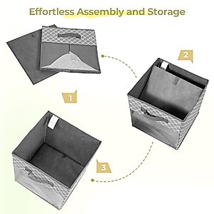 11x11 Large Storage Bins with Clear Window, Set of 6 Storage Cubes, Collapsible Cube Storage Bins, Fabric Closet Organizers with Handles for Home, Office, Closet Shelf Cabinet, Bookcase, Lattice