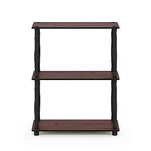 Furinno Turn-N-Tube 3-Tier Compact Multipurpose Shelf Display Rack with Classic Tube, Dark Cherry/Black