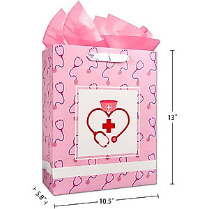 SICOHOME Nurse Gift Bag 13" Graduation Gift Bag with Tissue Paper and Greeting Card for Nurse Gifts for Women for Nurse Doctor Large Graduation Gift Bag with Nursing School Grads Medical School Graduate,Social Worker