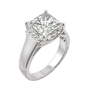 Charles & Colvard Created Moissanite 8.5mm Princess Cut Fashion Ring for Women | 3.72 cttw DEW | Lab Grown | Solid 14K White Gold with Rhodium | Size 7