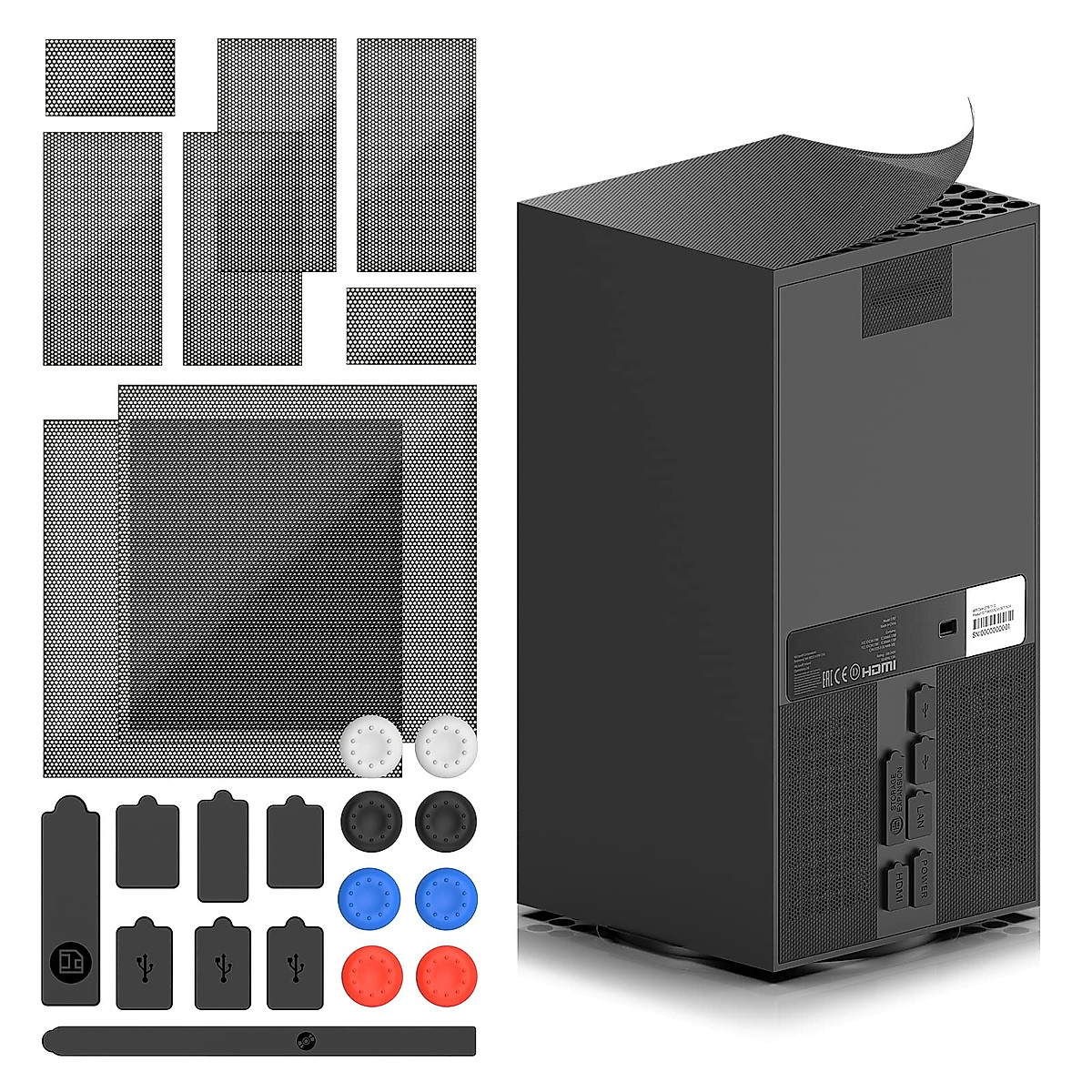 2 Pack Dust Filter Cover for Xbox Series X with Rubber Dust Plugs and Joystick Thumb Grips, YUANHOT Accessories Top Case Vent Dust Proof Filter Cover