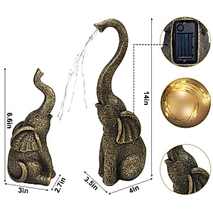 IVCOOLE Garden Statues Elephant Decor with LED Solar Lights - Set of 2 Good Luck Christmas Elephant Gifts for Women,Outdoor Statues Yard Decor for Patio,Porch,Home - Unique Housewarming Gifts