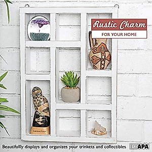 Ilyapa Rustic Wood Knick Knack Floating Shelf Weathered White - Wall Mounted or Freestanding Farmhouse Decor Display Case for Essential Oils, Trinkets, Curios is a Family-Owned Business