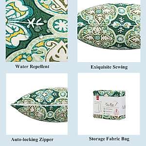 FUNHOME Set of 2 Patio Lumbar Pillows with Insert, 12”x20” Waterproof Fade Resistant Outdoor Lumbar Pillow, Decorative Garden All Weather Lumbar Cushions for Home Patio Coach Sofa Use-Green Medal