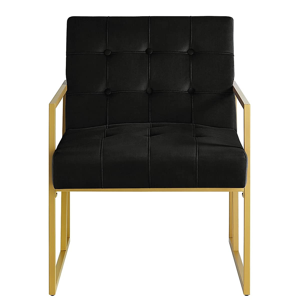 24KF Modern Black Velvet Button Tufted Accent Chair with Golden Metal Stand, Decorative Furniture Chairs for Living Room Bedroom - Black