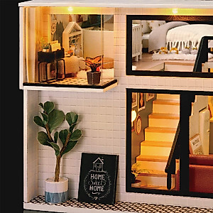 GuDoQi DIY Miniature Dollhouse Kit, Tiny House kit with Furniture and Music, Miniature House Kit 1:24 Scale, Great Crafts Gift for Birthday Christmas Day, Comfortable Life