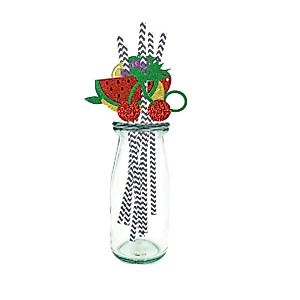 Didiseaon 12 Pcs Paper Straws Juices Birthday Striped Paper Straws Cocktail Drinking Straws Pineapple Straw Strawberry Straw Fruit Drinking Straw Banquet Table Disposable 3d