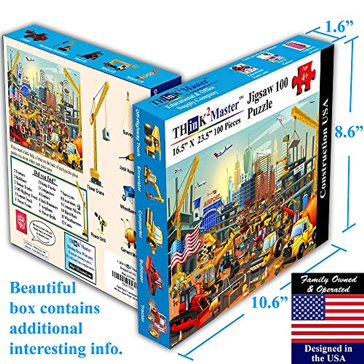 Think2Master Construction in New York City, USA 100 Pieces Jigsaw Puzzle Fun Educational Toy for Kids, School & Families. Great Gift for Boys & Girls Ages 4+ to Stimulate Learning. Size:23.4” X 16.5”