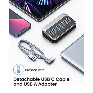 ORICO USB Hub 10Gbps with 7 USB A Ports, USB 3.2 Gen 2 Hub with 3.28Ft USB-A to USB-C Cable USB Splitter for iMac, All MacBooks, Mac Mini