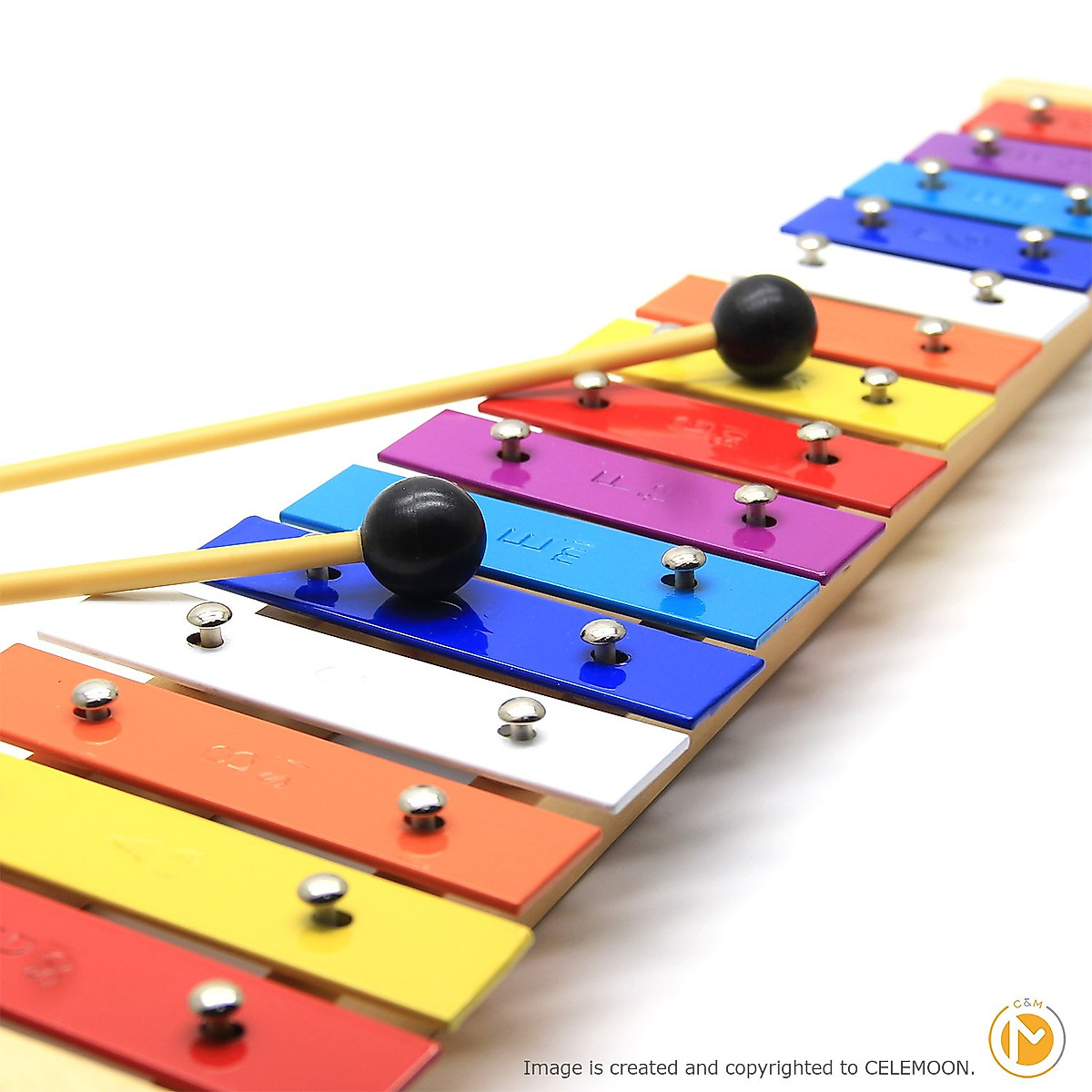 CeleMoon 15 Tone Natural Wooden Xylophone for Kids Toddler with Multi-Colored Metal Bars, Music Instrument for Preschool Educational Learning Toys for Children Boys Girls