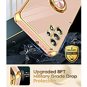 LeYi for Samsung Galaxy A32 5G Case with Tempered Glass Screen Protector [2 Pack] 360° Rotatable Ring Holder Magnetic Kickstand, Plating Rose Gold Edge Protective Case, Pink