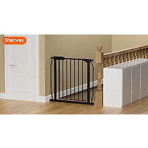 HOOOEN Narrow Baby Gates for Stairs Doorways Auto Close Tension Black Metal Child Pet Safety Gates with Pressure Mount 24-29 Inch Wide