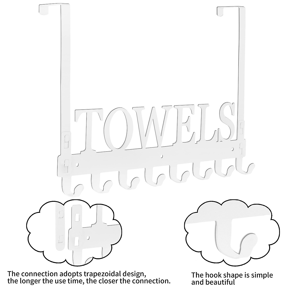 Over The Door Hooks, Towel Holder for Bathroom, Door Mount Towel Hanger Towel Hooks for Bathroom Kitchen Beach Towels Bathrobe Swimsuit Wall Mount Pool Towel Rack (White)