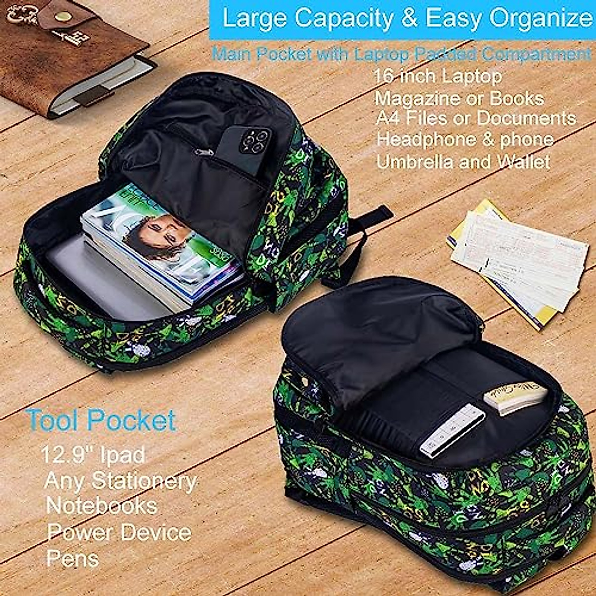 TXHVO 3PCS Dinosaur Backpack for Boys, Kids School Bookbag with Lunch Box, 17 Inch Teen Boy Laptop Backpacks