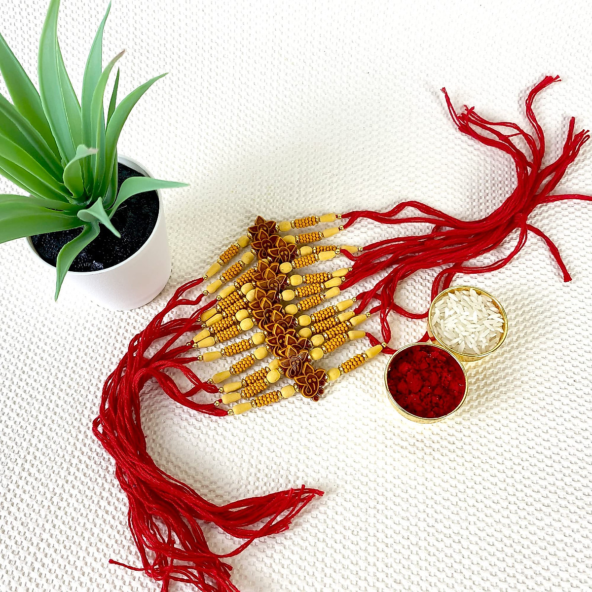 CRAFTONE Set of 12 Ganesha Design Rakhi for Brother, Designer Rakhi Set for Raksha Bandhan, Small Beads Rakhi Thread Bhaiya Bhabhi Sister Rakhi Band for Rakshabandhan with Roli Chawal