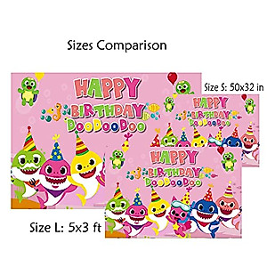 GRATULON Babe Shark Party Supplies for Birthday Decorations, Gratulon Vinyl Light-Weight Babe Shark Backdrop for Baby Shower and Kids’ Bedroom Wall Sticker Décor Pink 32”X50”