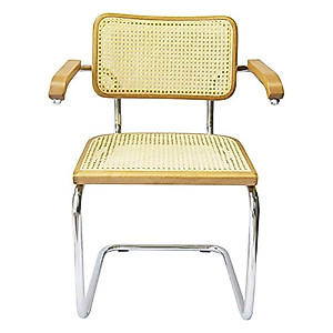 Marcel Breuer Cesca Cane Chrome Arm Chair in Honey Oak