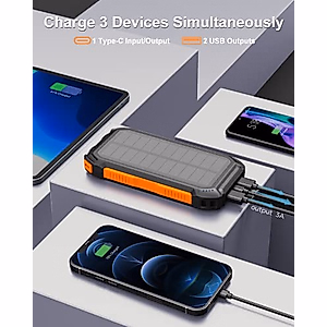 Solar Charger 26800mAh Power Bank: Hiluckey 3A USB C Fast Charging Portable Phone Charger Camping External Battery Pack with 3 Outputs for iPhone Samsung Tablet