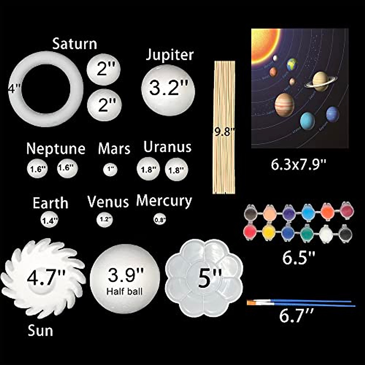 40 Pack Solar System Model Kit Includes Color Pigments, Paint Tray Palette, Brushes,Foam Balls| for Kids Planet School Science Project