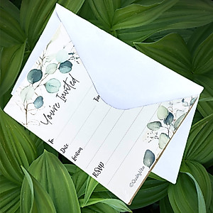 25 Greenery Eucalyptus Invitations with envelopes, you're invited For wedding, engagements, anniversay, retirement and housewarming parties. Thick & non coated cardstock for use with any pen.