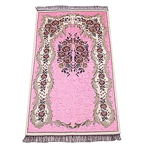 Muslim Prayer Rug with Prayer Beads | Janamaz | Sajadah | Soft Islamic Prayer Rug | Islamic Gifts | Prayer Carpet Mat, Chenille Fabric, Pink
