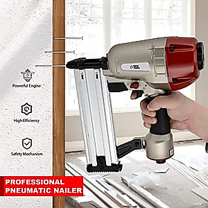CREWTOWER Concrete Nailer, 14 Gauge 3/4 Inch to 2-1/2 Inch Concrete T Nailer, Pneumatic Concrete Nail Gun for Furring Strips Lath to Masonry Plywood to Concrete Subflooring and Cement, Air Powered