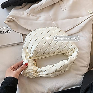 LIBOOI Woven Knotted Handbag, Dumpling Clutch Bag PU Leather Woven Hobo Bags for Women