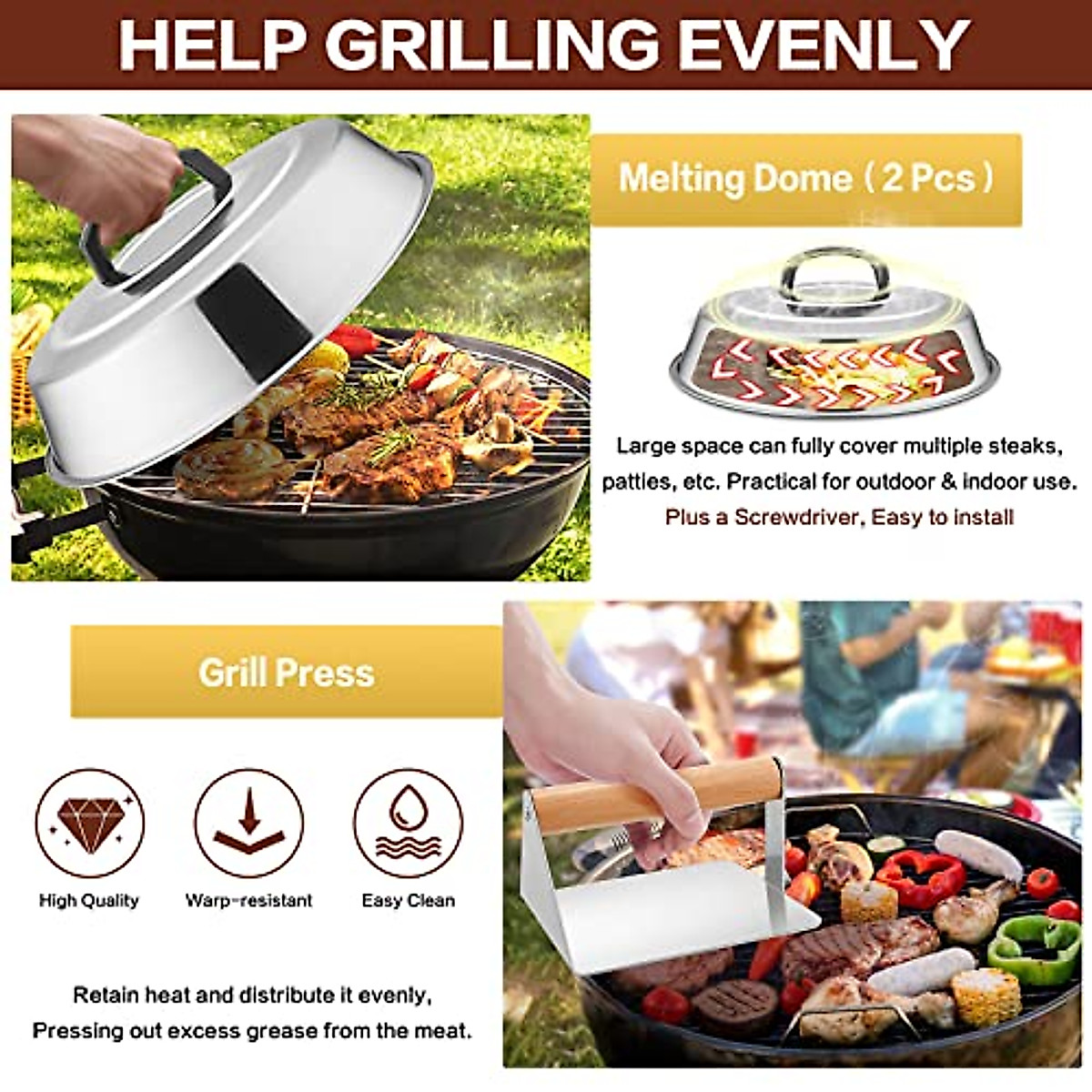 Joyfair 19Pcs Griddle Accessories Kit, Flat Top Grill BBQ Turners with Melting Domes, For Outdoor Camping Teppanyaki, Include Basting Cover, Burger Press, Stainless Steel Spatulas, Scarpers, Carry Bag