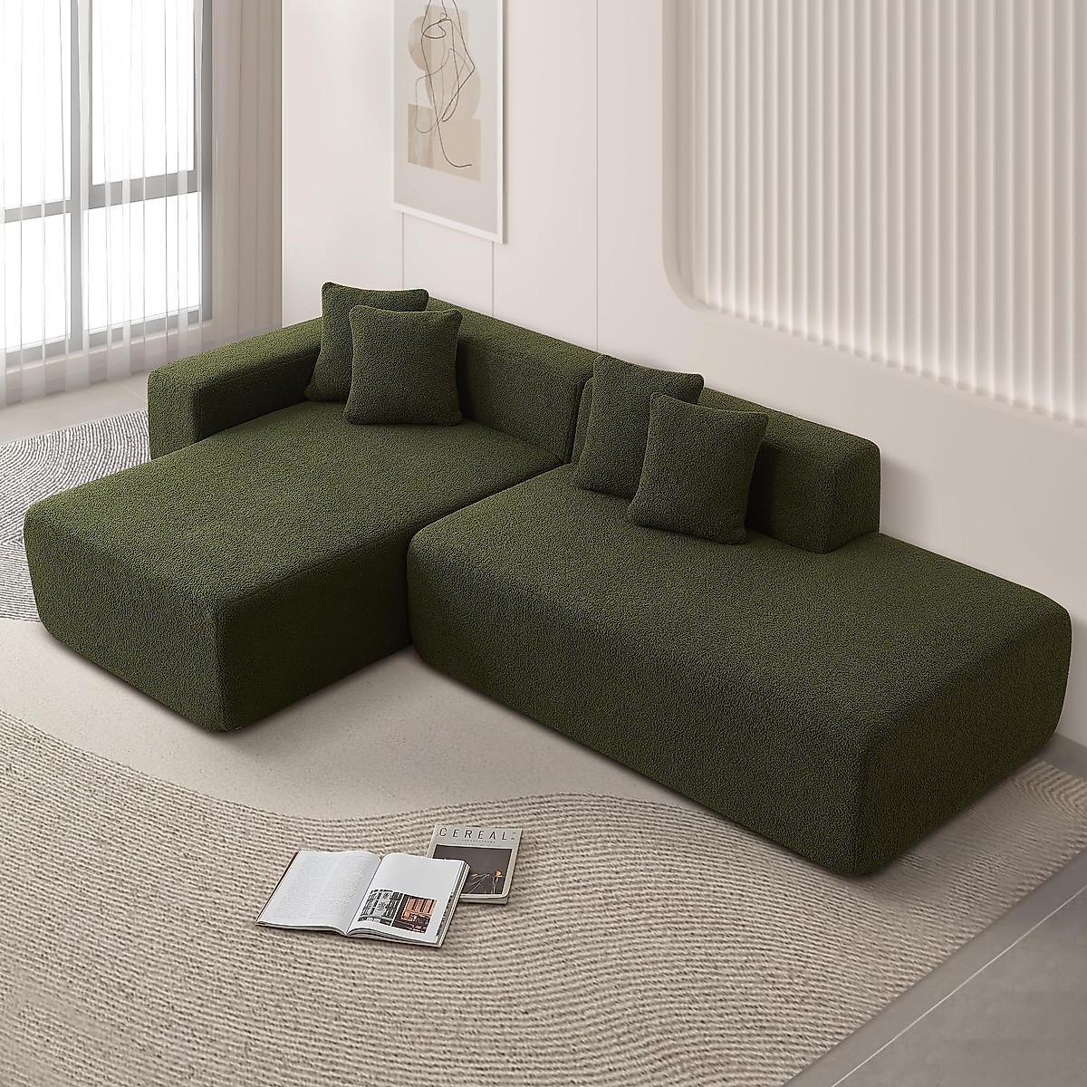 YOOBECH 105.51'' Modular Sectional Sofa Couch for Living Room, Sherpa Fabric L-Shape 5 Seater Modern Style Corner Sofa Couch with Chaise Lounge, Beige Sofa Couch Without Installation