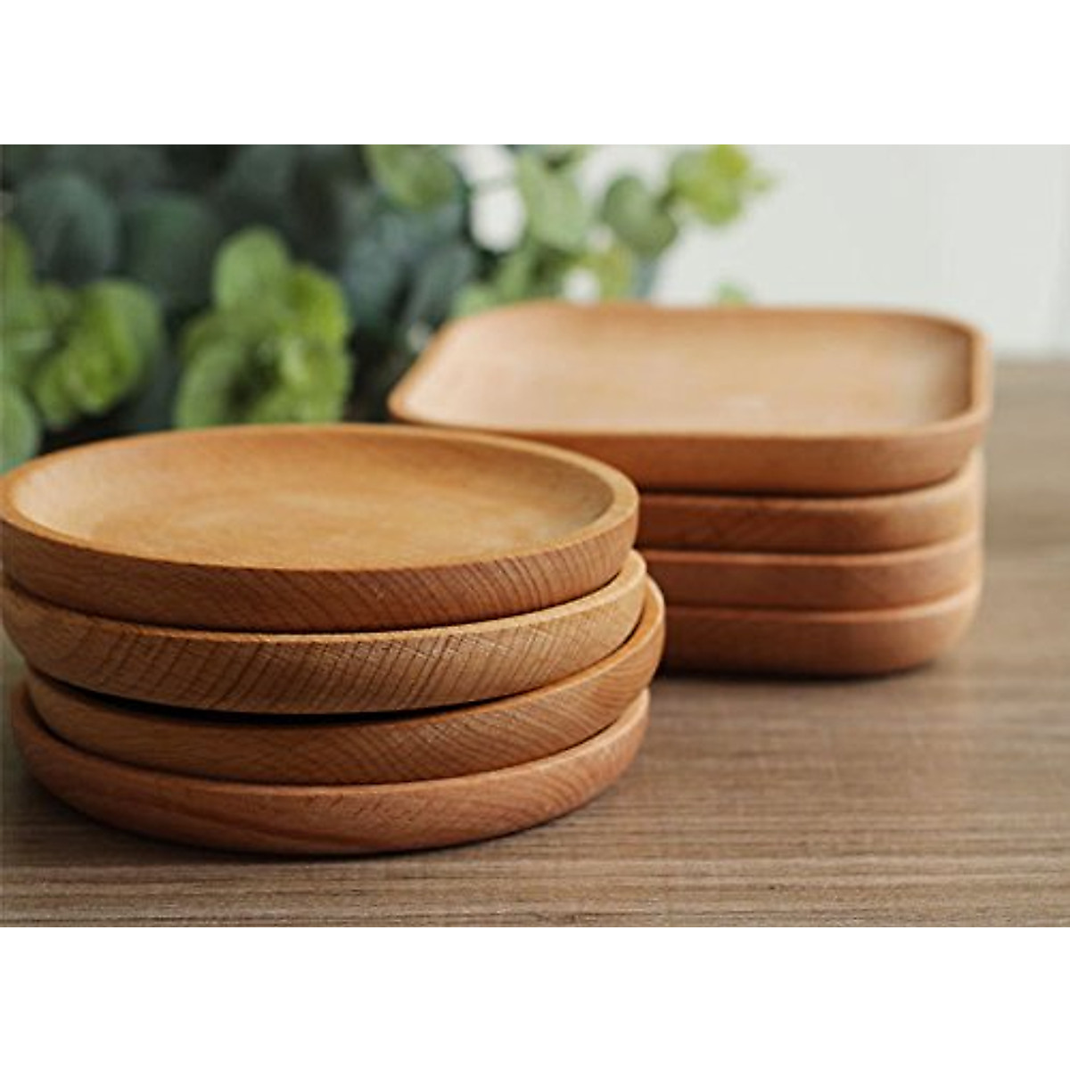 CAN_Deal 4-Pack 5" Natural Beech Wood Square Serving Dishes, Mini Dessert Plates