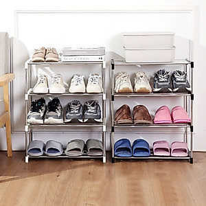 Fouews Small Shoe Rack, Narrow Stackable Shoe Shelf Organizer for Entryway, Doorway and Bedroom Closet (3-Tier, White)
