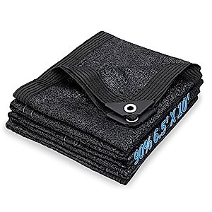 EMEKIAN 90% Black Sunblock Shade Cloth, UV Resistant Sun Shade Canopy with Grommets, 6.5 ft x 10 ft Outdoor Shade Mesh Cover Tarp for Garden, Greenhouse, Pergola, Backyard, Patio, Flowers Plants