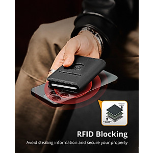 YESIIW Airtag Wallet for Men Compatible With Apple AirTag, RFID Blocking Leather Smart Wallet Air Tag Wallets, Pop Up Card Holder with Money Clip and ID Window Black