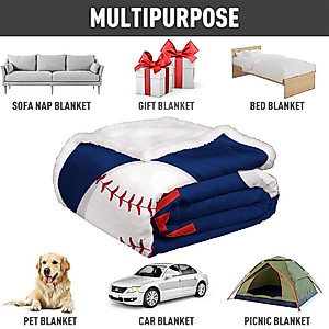 HommomH Sports Sherpa Blanket 60"x 80" Eat Sleep Baseball Navy Blue Blankets Super Soft Fuzzy Thick Warm Fleece Throw for Man Bed Couch