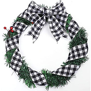Christmas Plaid Wired Ribbons Gingham Burlap Ribbon，White and Black Wrapping Ribbon Plaid Ribbon for Christmas Decoration Crafts Making