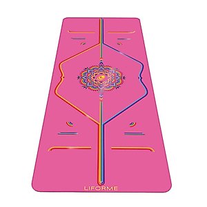 Liforme Printed Yoga Mat Collection – Free Yoga Bag, Patented Alignment System, Warrior-like Grip, Nonslip, Eco-friendly, Sweat-resistant, Wide and Thick for Comfort - Grateful Pink