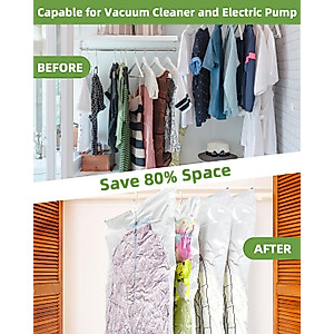 Colemoly Hanging Vacuum Storage Bags Space Saver Bags 4 Pack with 1 Electric Air Pump (49x27.6 Inches) Vacuum Seal Bags for Clothing Vacuum Bags for Travel Moving Supplies