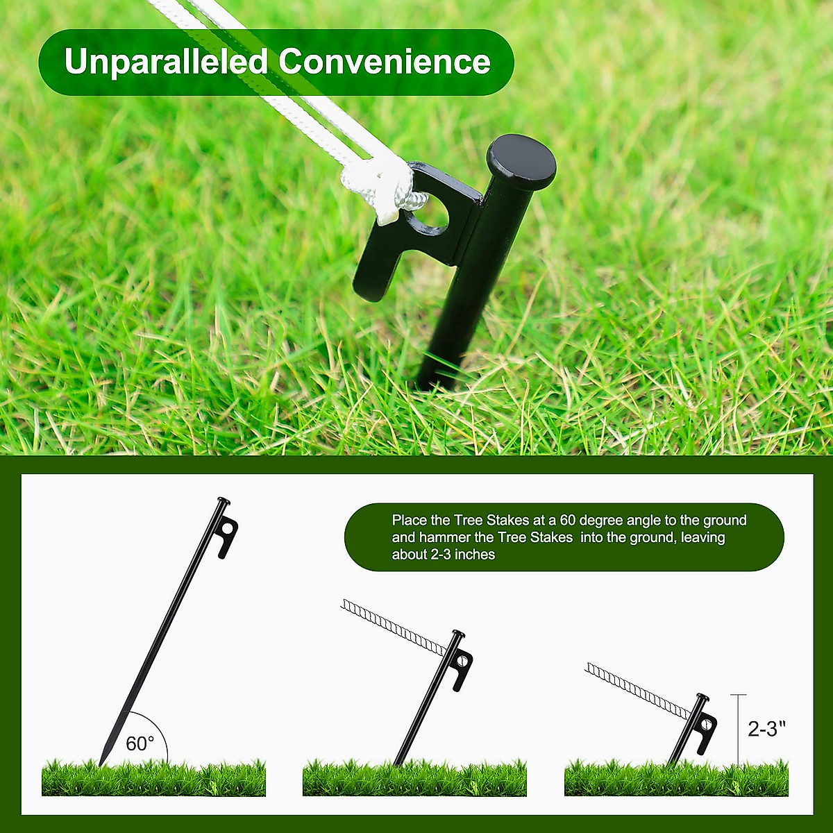 Jevrench Tree Stake Kits, Heavy Duty Tree Stakes and Supports Kits for Young Trees Against Bad Weather, 3 Pcs Tree Stake, 3 Pcs Tree Straps, 32.8 FT Rope