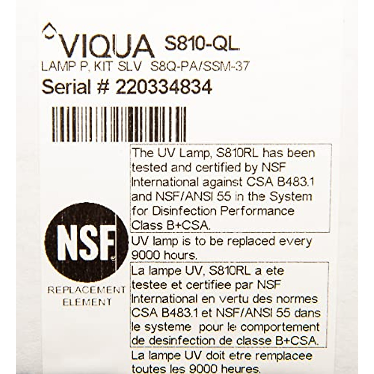 Viqua S810-QL Lamp and Sleeve Bundle S8Q-PA System