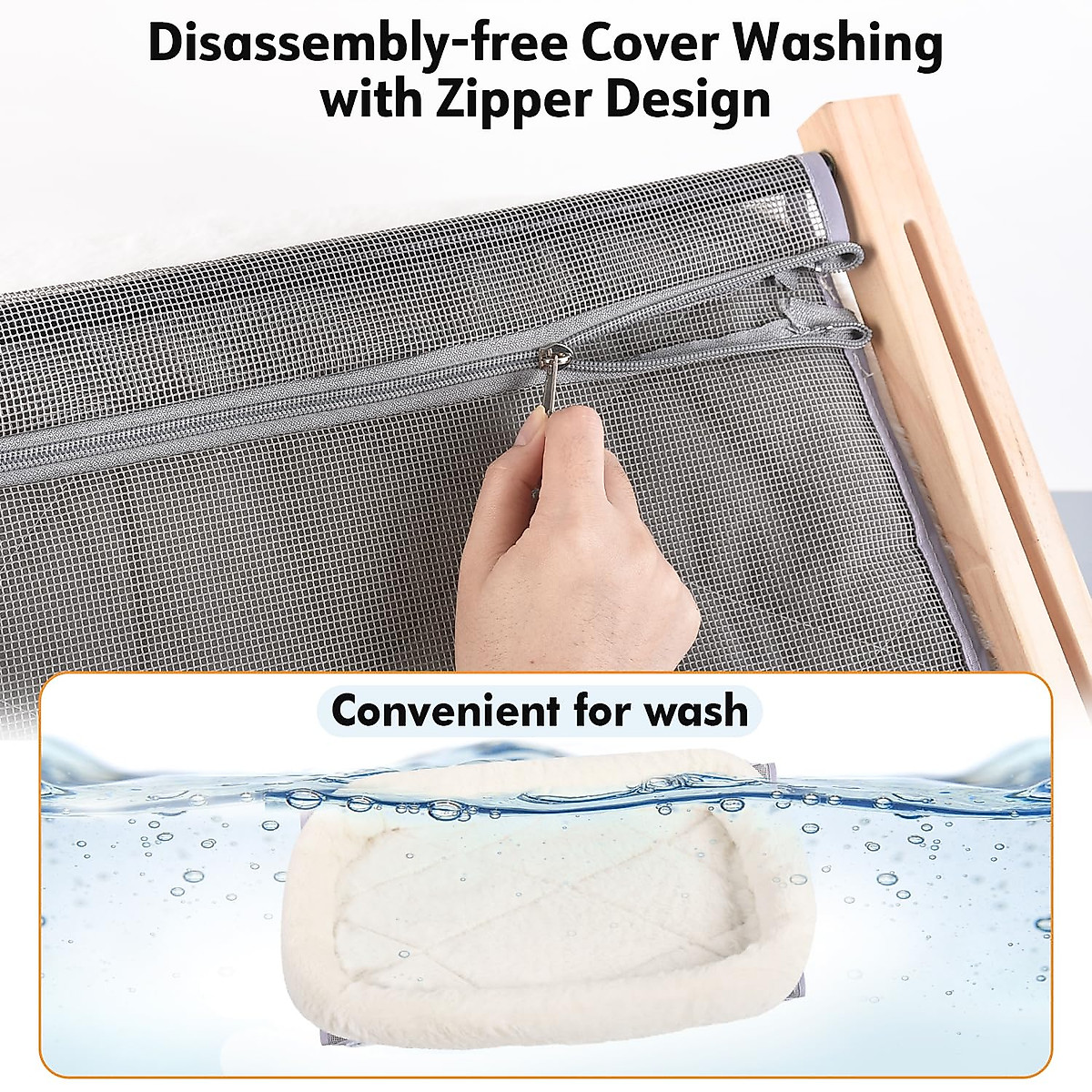 AMOSIJOY Cat Sill Window Perch Sturdy Hammock Seat with Cushion Bed Cover, Wood & Metal Frame for Large Cats, Easy to Adjust Windowsill, Bedside, Drawer and Cabinet(Cushion Bed)