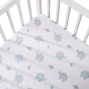 Plushii Crib Sheets for Baby Boys 4 Pack, 28"x 52" Extra Soft Microfiber Crib Sheet Set for Standard Crib & Toddler Mattress Pad, Dinosaur & Elephant & Stars & Navy Blue