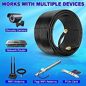 Eightwood RP-SMA Male to RP-SMA Bulkhead Female ALSR240 Extension Cable 20 Feet for WiFi Antenna, Wireless Router, PCIe Network Card, Security IP Camera
