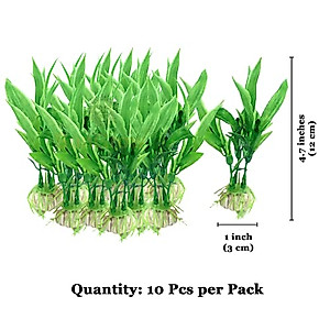 SunGrow Artificial Aquarium Plants for Aquatic Pets, Realistic Green Plants with Ceramic Base, Fish Tank Decorations & Home Decor, 10Pcs/Pack